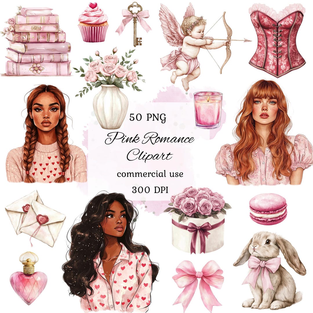 Watercolor Valentines Day Clipart Png Bundle, Love Clipart, Pink ...