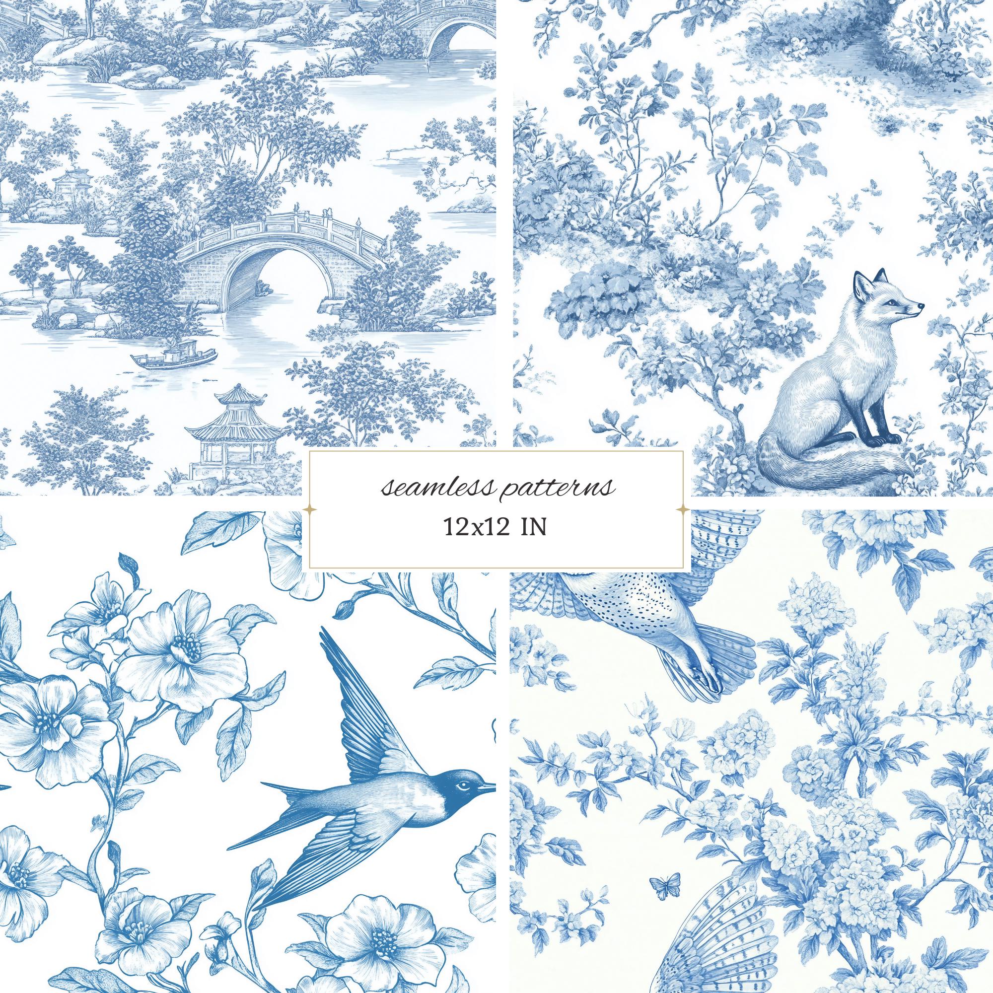 Blue Chinoiserie Seamless Pattern, Chinoiserie Floral Seamless ...