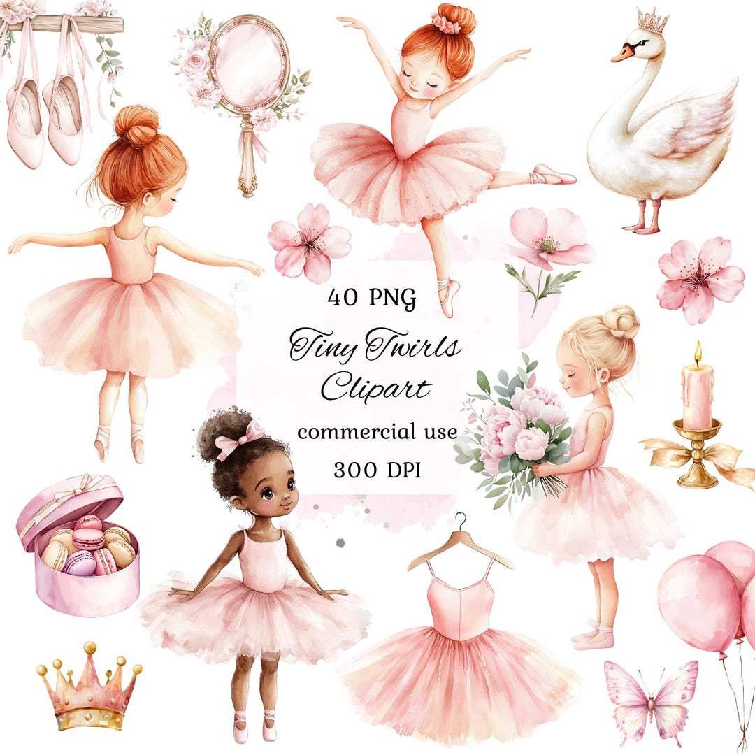 Watercolor Pink Ballerina Clipart Png Bundle, Ballerina Girl Clipart ...