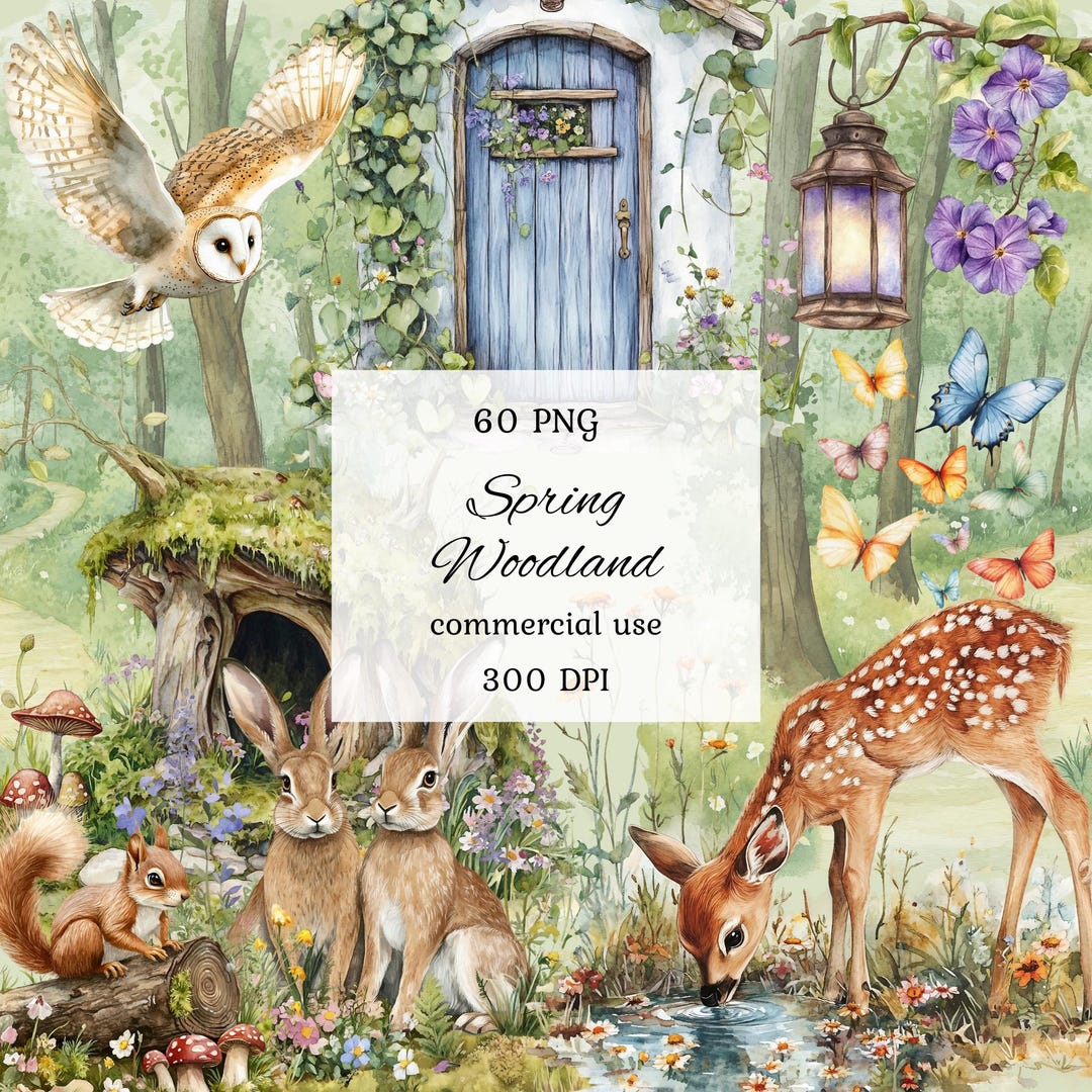 Watercolor Spring Woodland Animals Clipart, Woodland Creatures Clipart ...