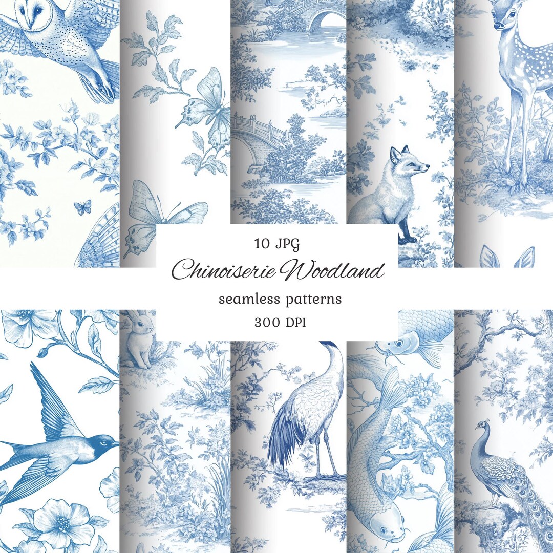 Blue Chinoiserie Seamless Pattern, Chinoiserie Floral Seamless ...