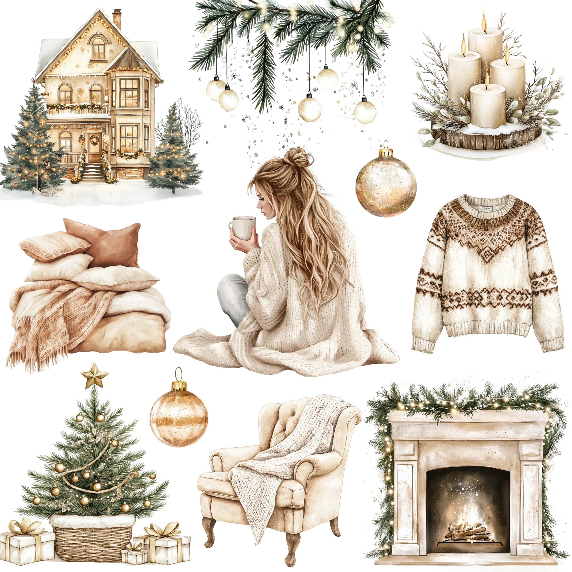 Cozy Winter Clipart Png Bundle, Watercolor Winter Clipart, Holiday ...