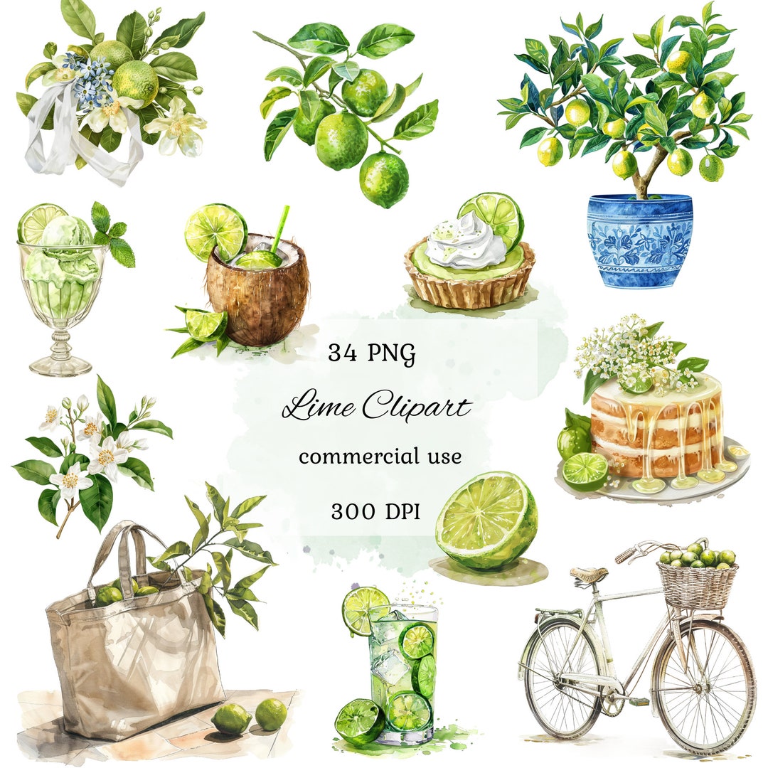 Lime Watercolor Clipart Png Bundle, Summer Clipart, Fruit Clipart ...