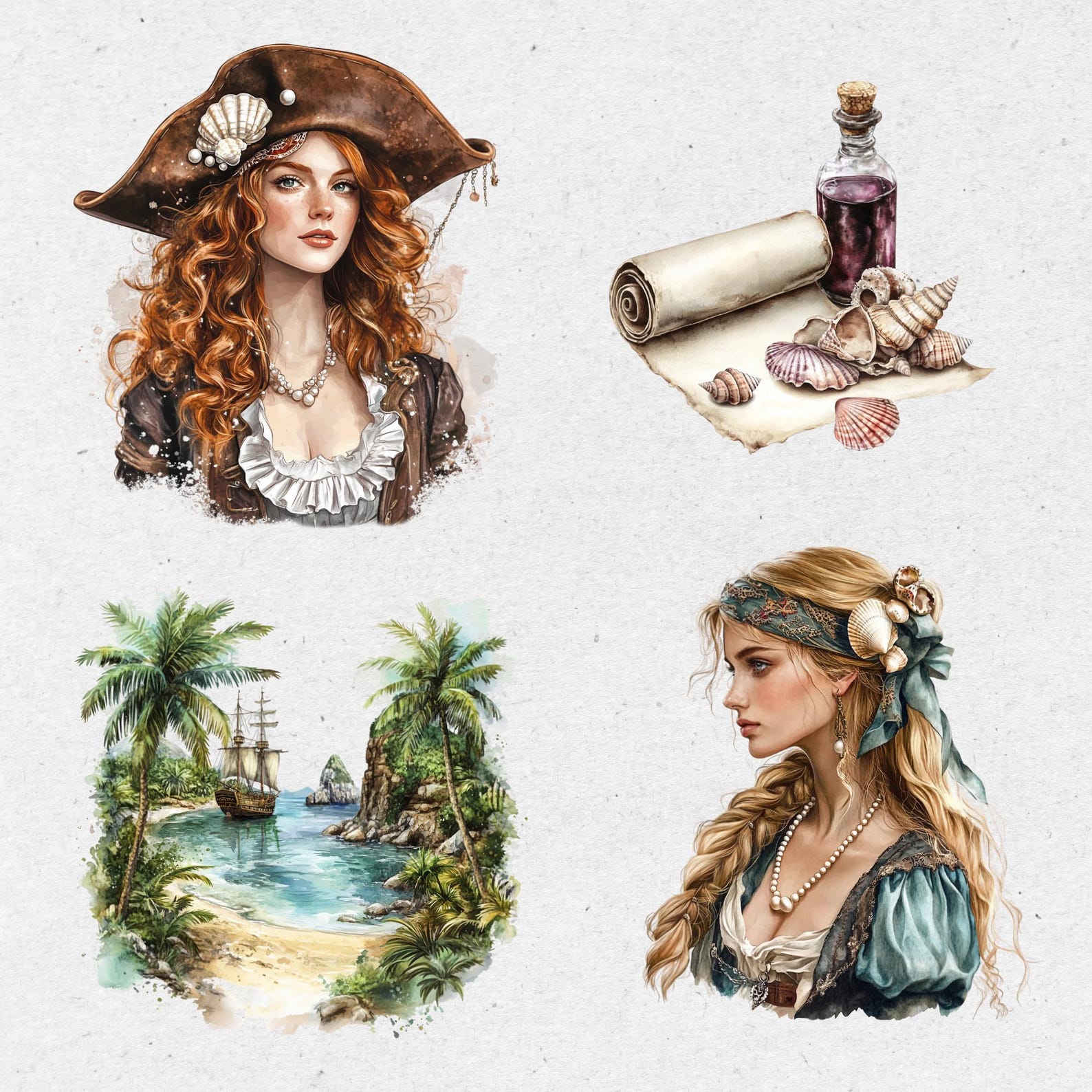 Watercolor Piratecore Clipart Png Bundle, Pirate Ship Clipart, Pirate ...