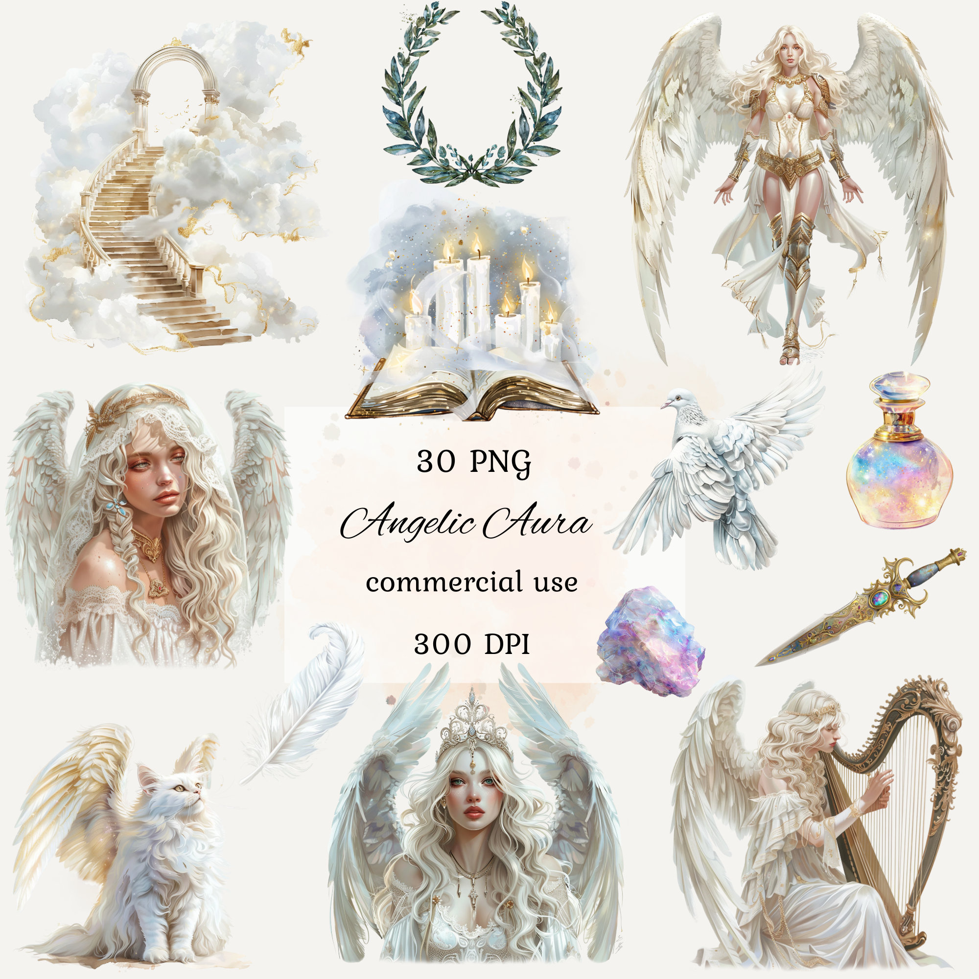 Angel Watercolor Clipart Png Bundle, Cute Angel Clipart, Angel Witch ...