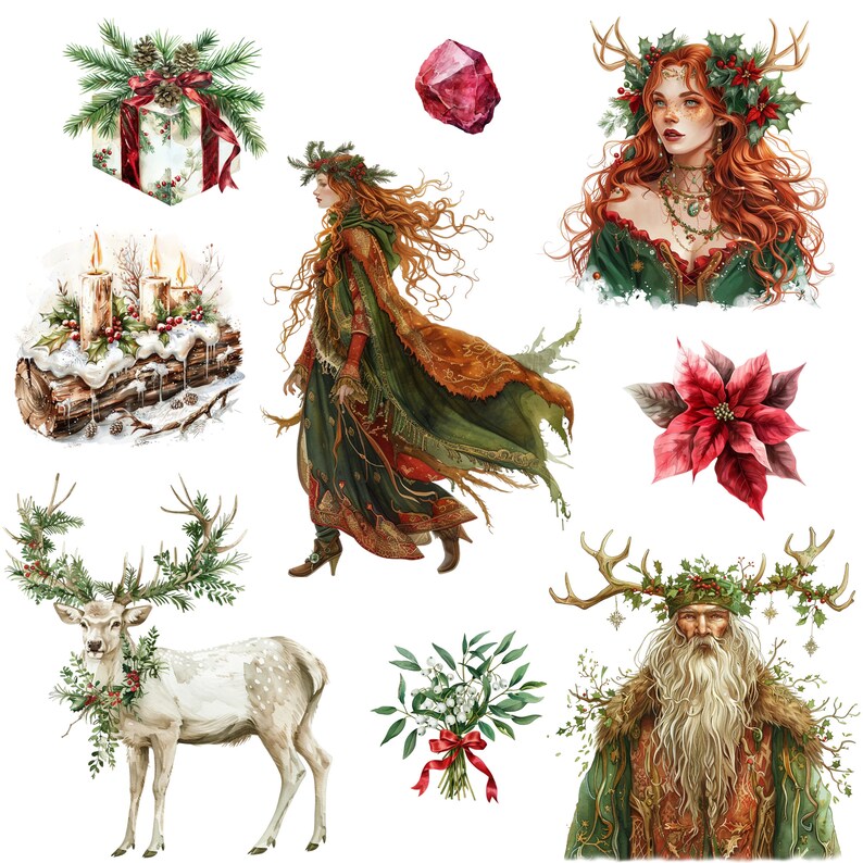 Yule Watercolor Clipart Png Bundle, Celtic Neopagan Wican Clipart ...