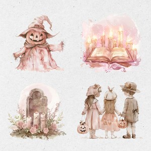 Pink Halloween Clipart Png Bundle, Pastel Halloween, Watercolor ...