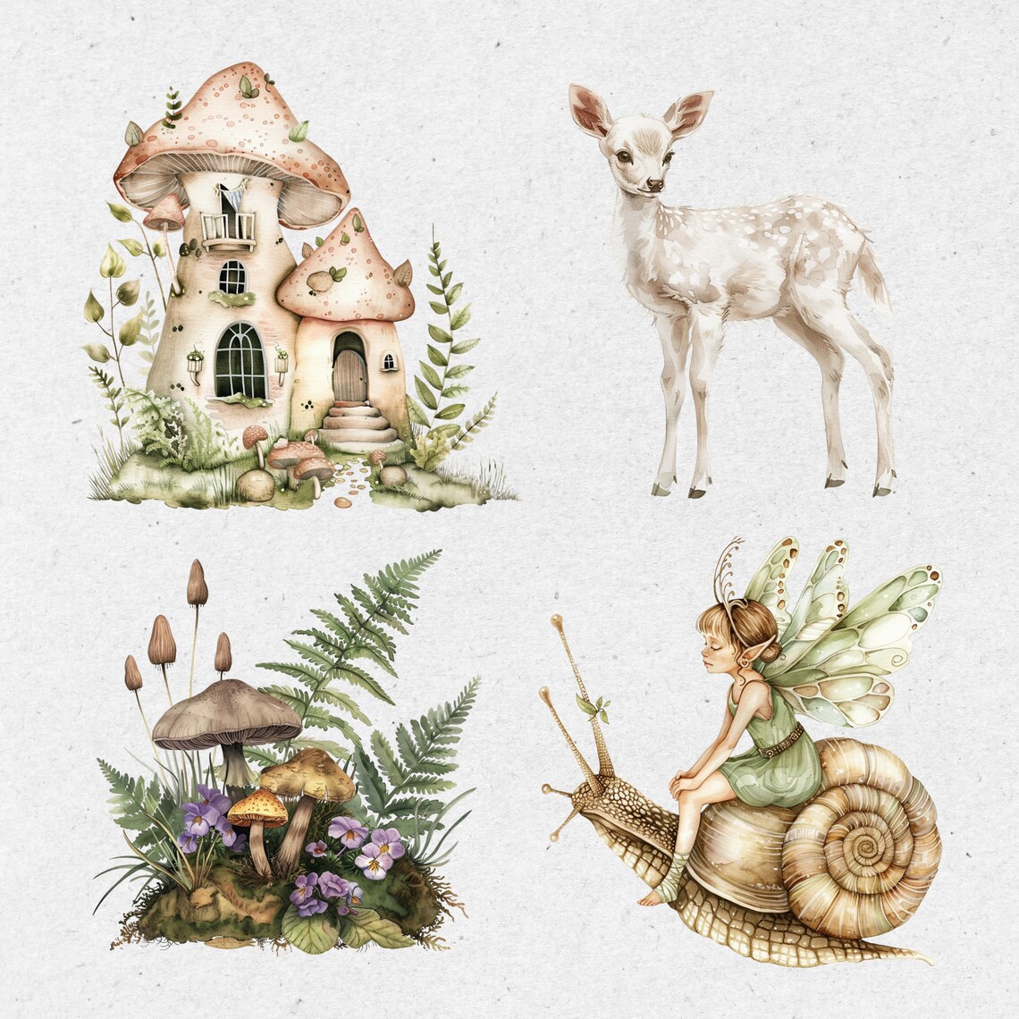 Enchanted Forest Watercolor Clipart Png Bundle, Mystical Clipart, Fairy ...