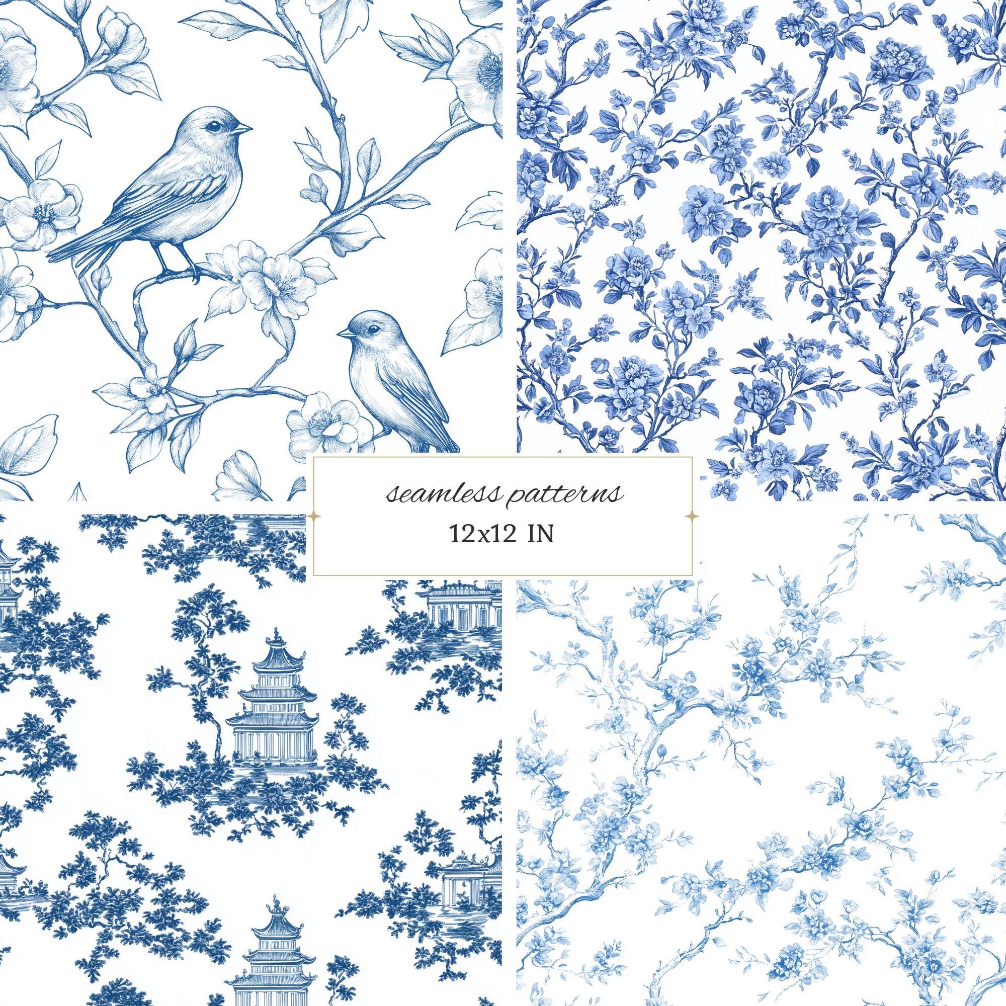 Blue Chinoiserie Seamless Pattern, Chinoiserie Floral Seamless ...