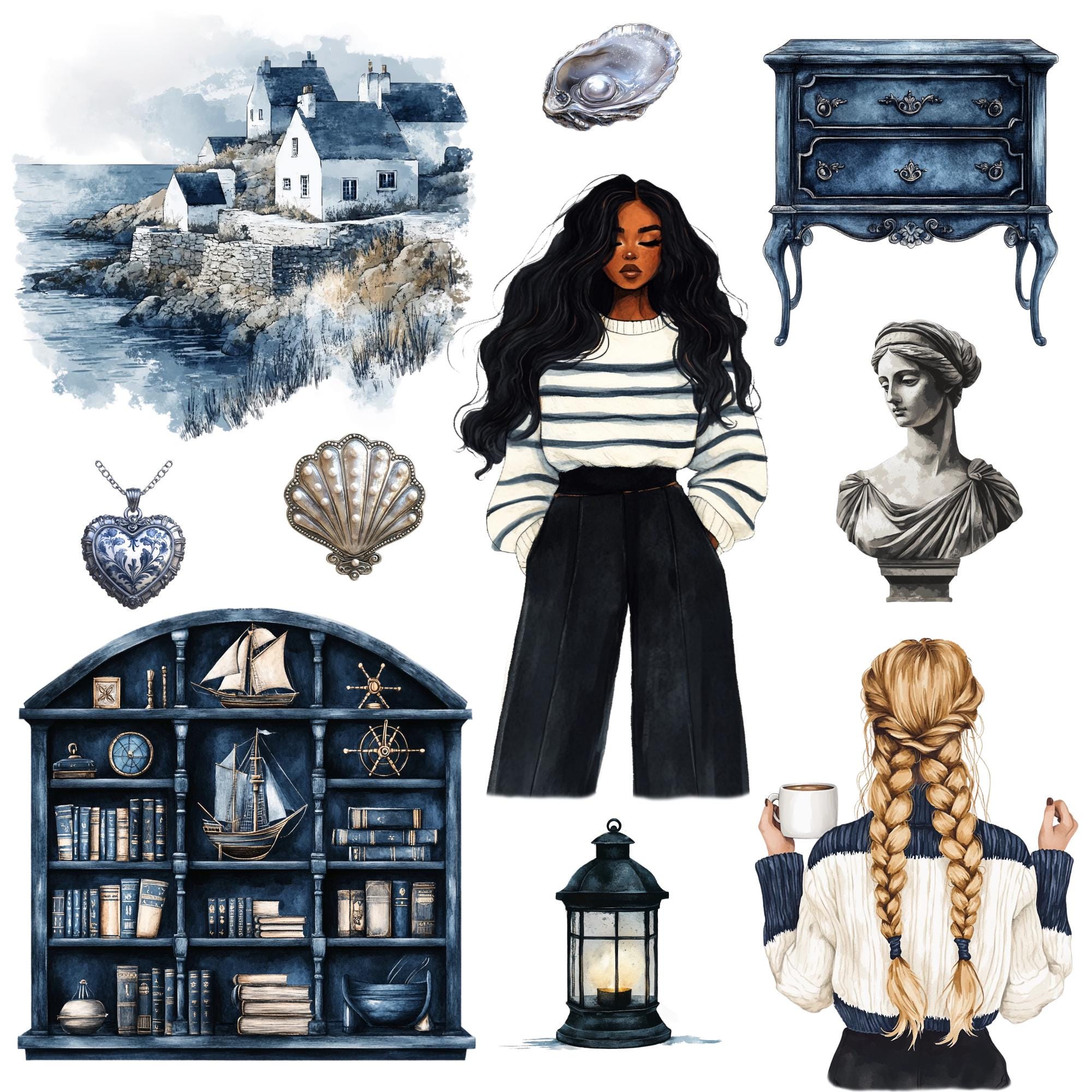 Ocean Academia Clipart Png Bundle, Watercolor Ocean Clipart, Dark ...