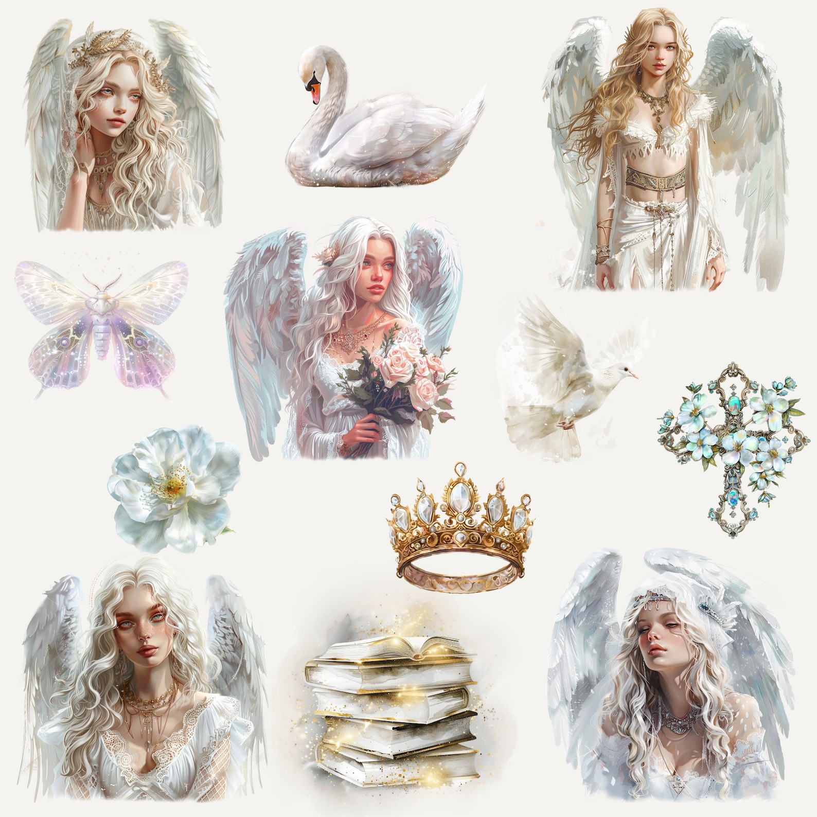 Angel Watercolor Clipart Png Bundle, Cute Angel Clipart, Angel Witch ...
