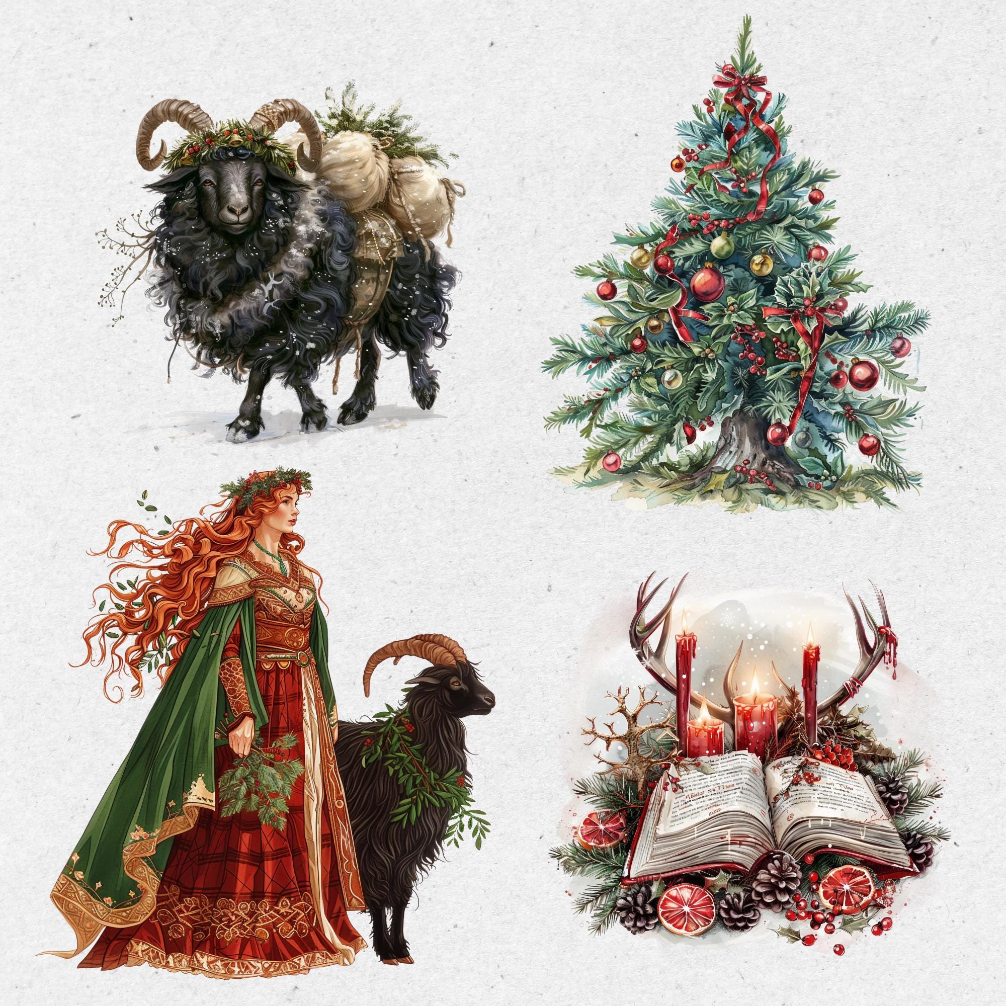 Yule Watercolor Clipart Png Bundle, Celtic Neopagan Wican Clipart ...
