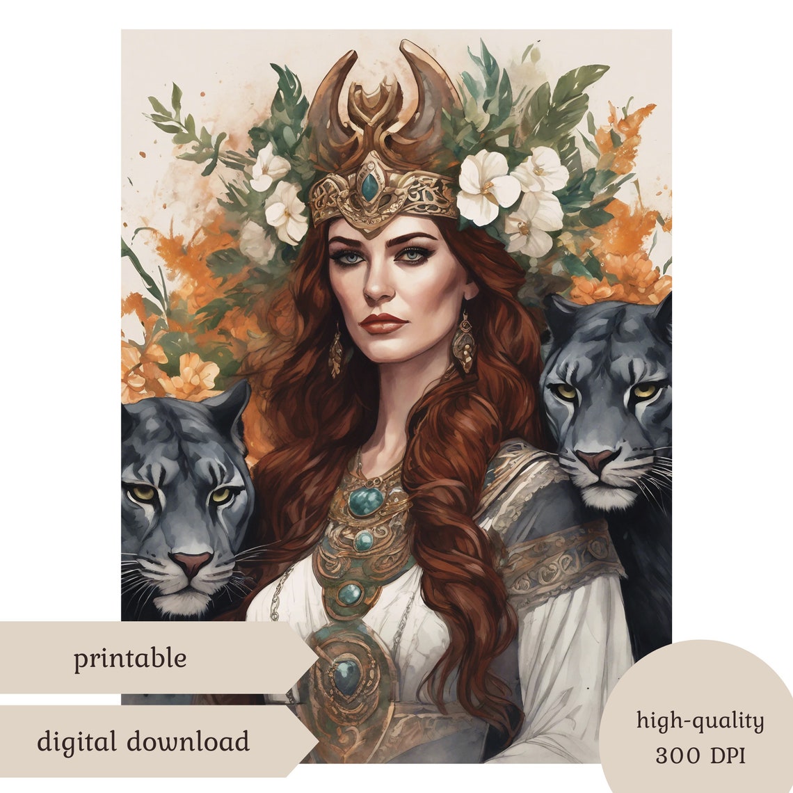 Freya Goddess Wall Art, Watercolor, Norse Goddess Print, Norse ...
