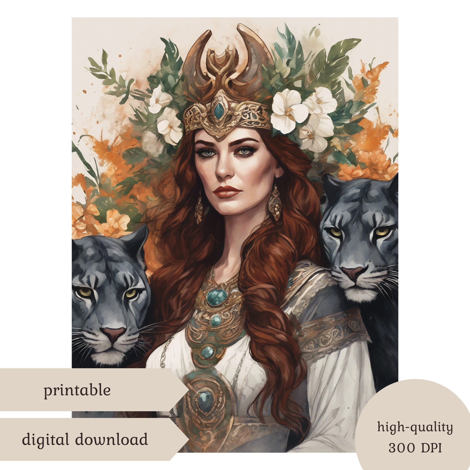 Freya Goddess Wall Art, Watercolor, Norse Goddess Print, Norse ...