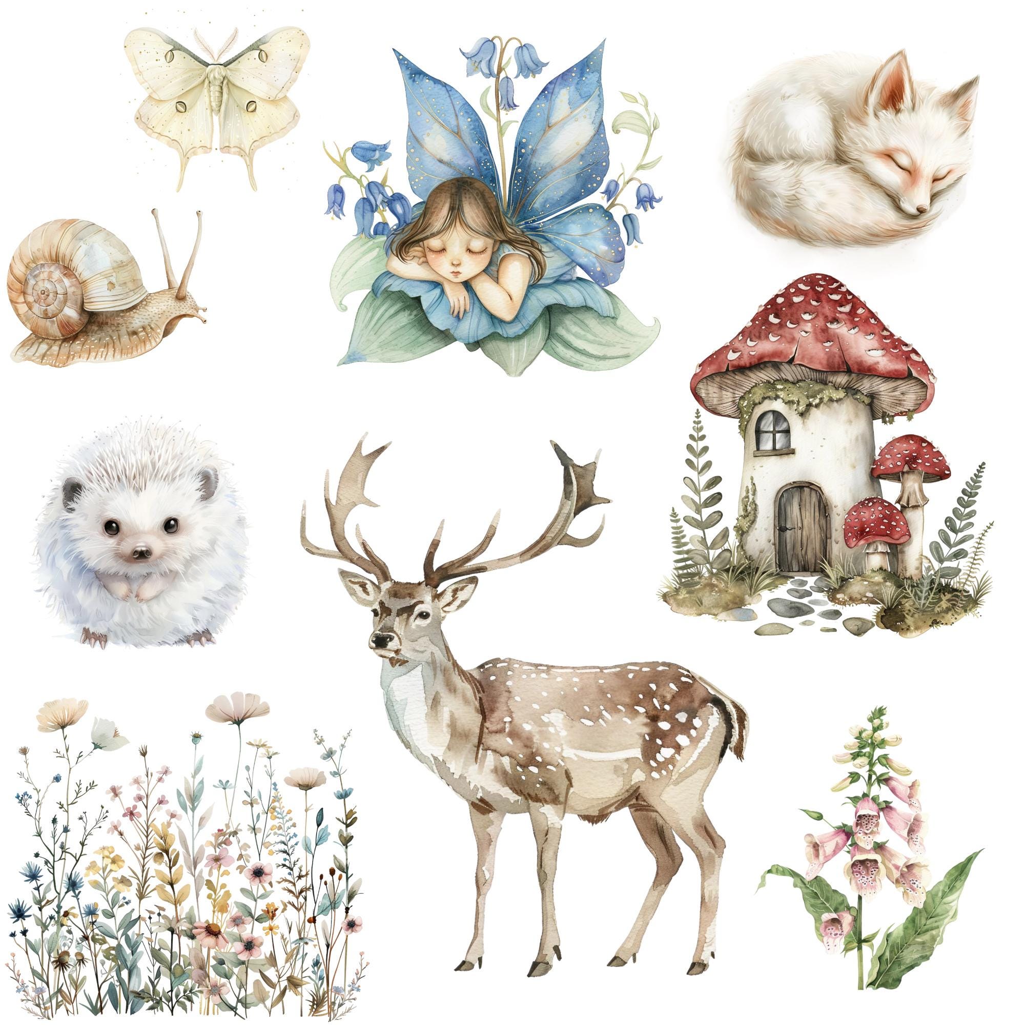 Enchanted Forest Watercolor Clipart Png Bundle, Mystical Clipart, Fairy ...
