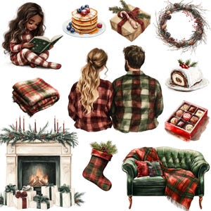 Watercolor Christmas Morning Clipart Png Bundle, Cozy Christmas Pajamas ...