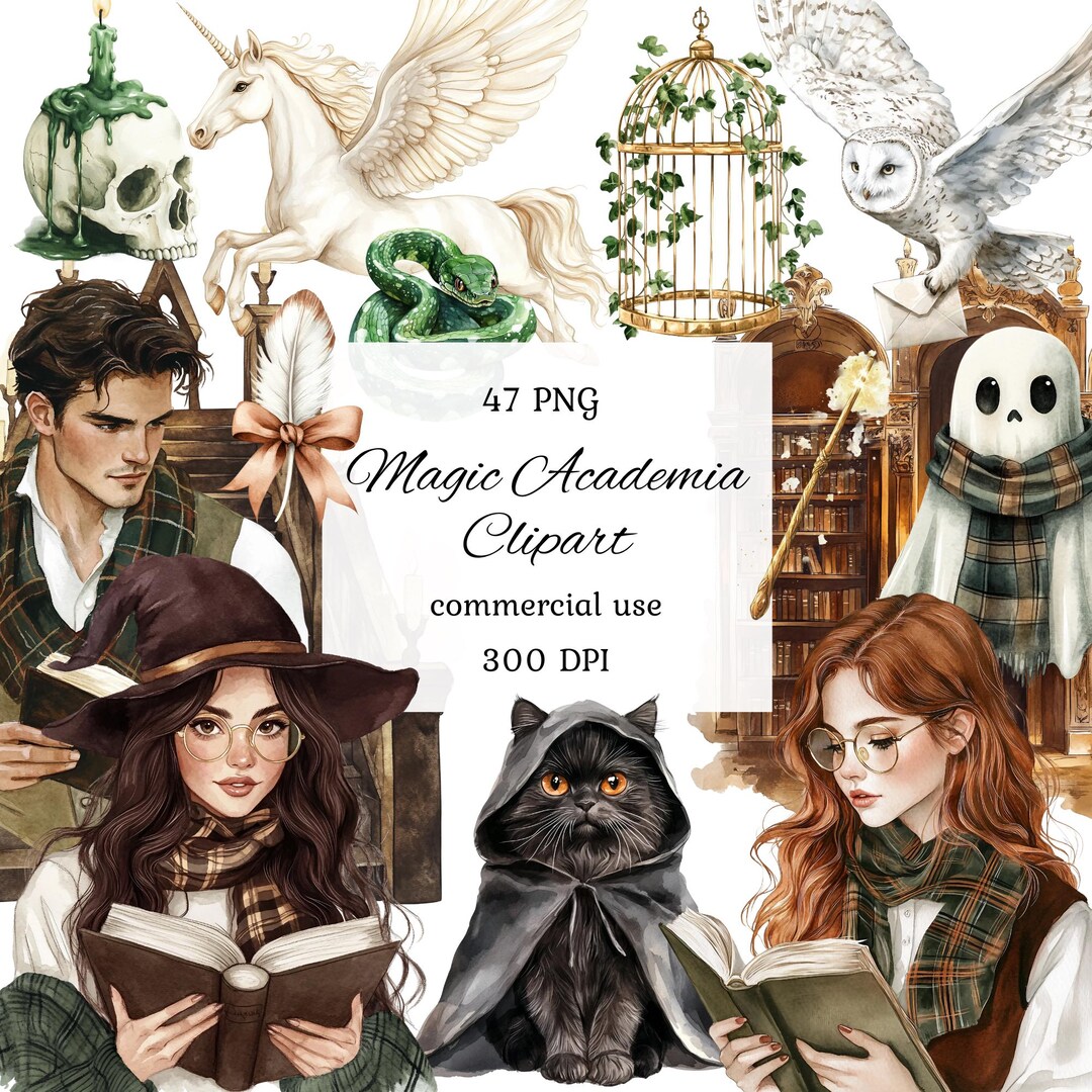 Watercolor Magic Academia Clipart, Wizard School Clipart, Wizard Owl ...