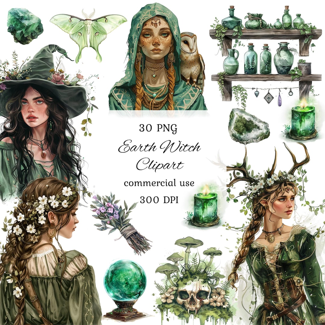 Earth Witch Clipart Png Bundle, Witchcraft, Witchy Clipart, Whimsical ...