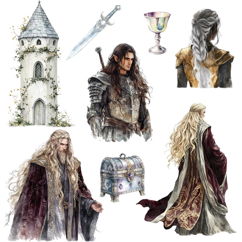 Watercolor Elven Forest Clipart , Fantasy Elves, Elven Princess ...