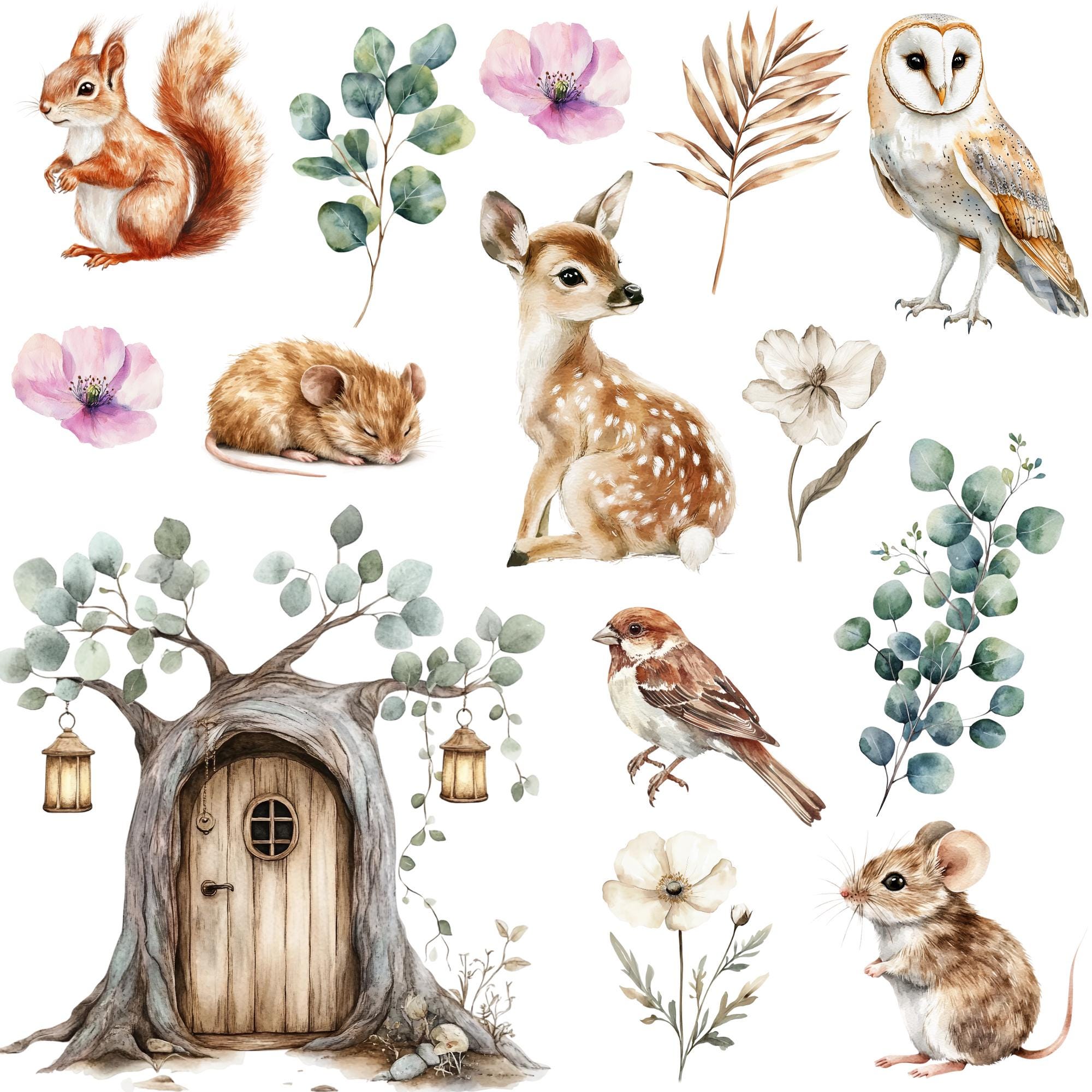 Watercolor Boho Woodland Animals Clipart, Woodland Creatures Clipart ...