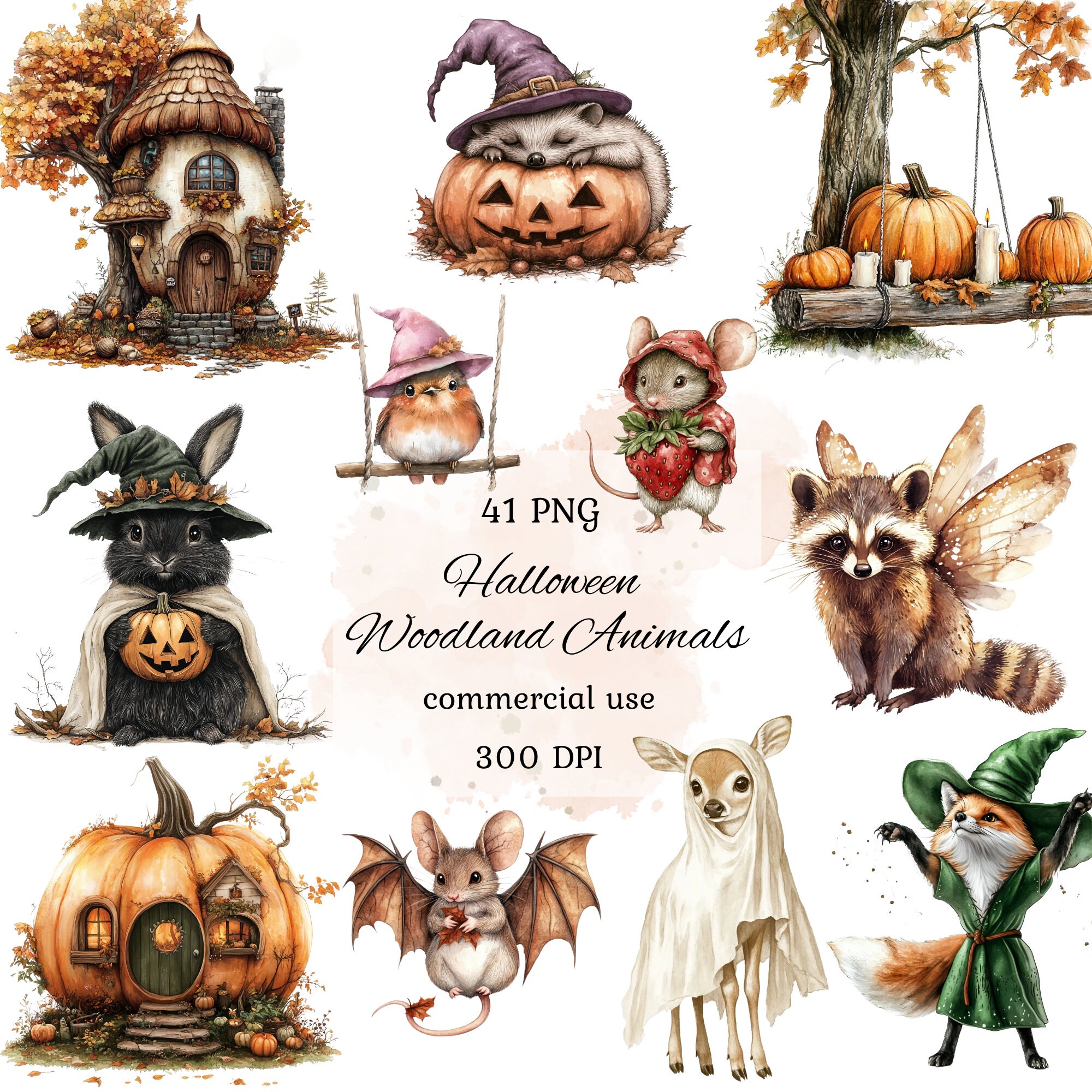 Halloween Woodland Animals Clipart Png Bundle, Cute Halloween, Fall ...