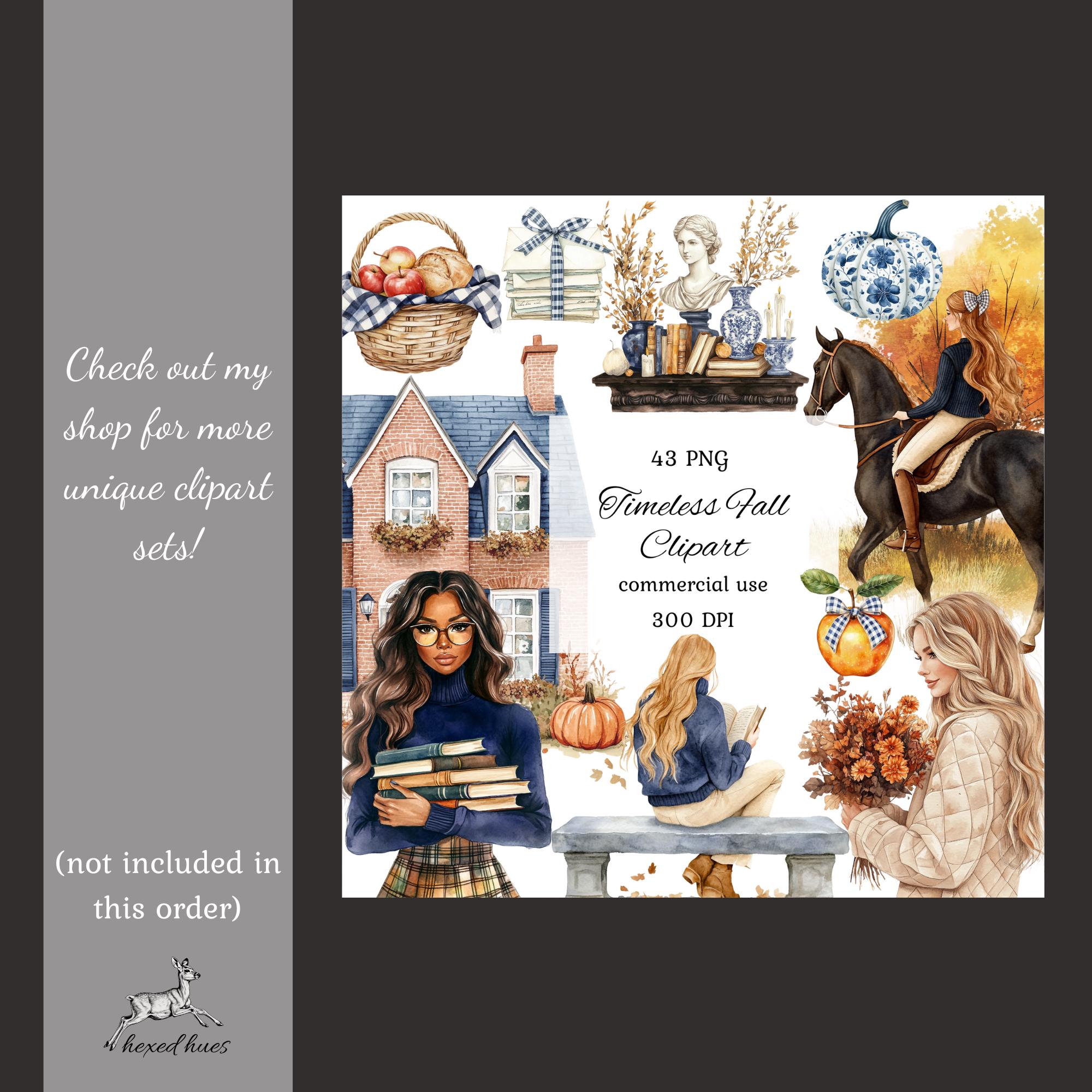 Watercolor Rustic Autumn Clipart Png Bundle, Neutral Autumn Reading ...