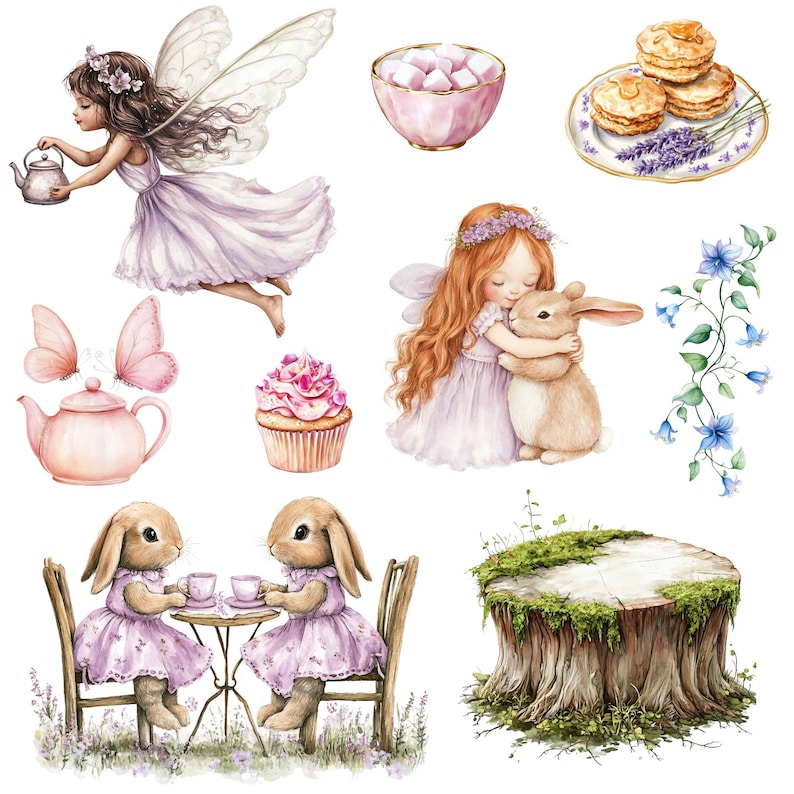 Watercolor Fairy Tea Party Clipart Png Bundle, Watercolor Tea Party ...