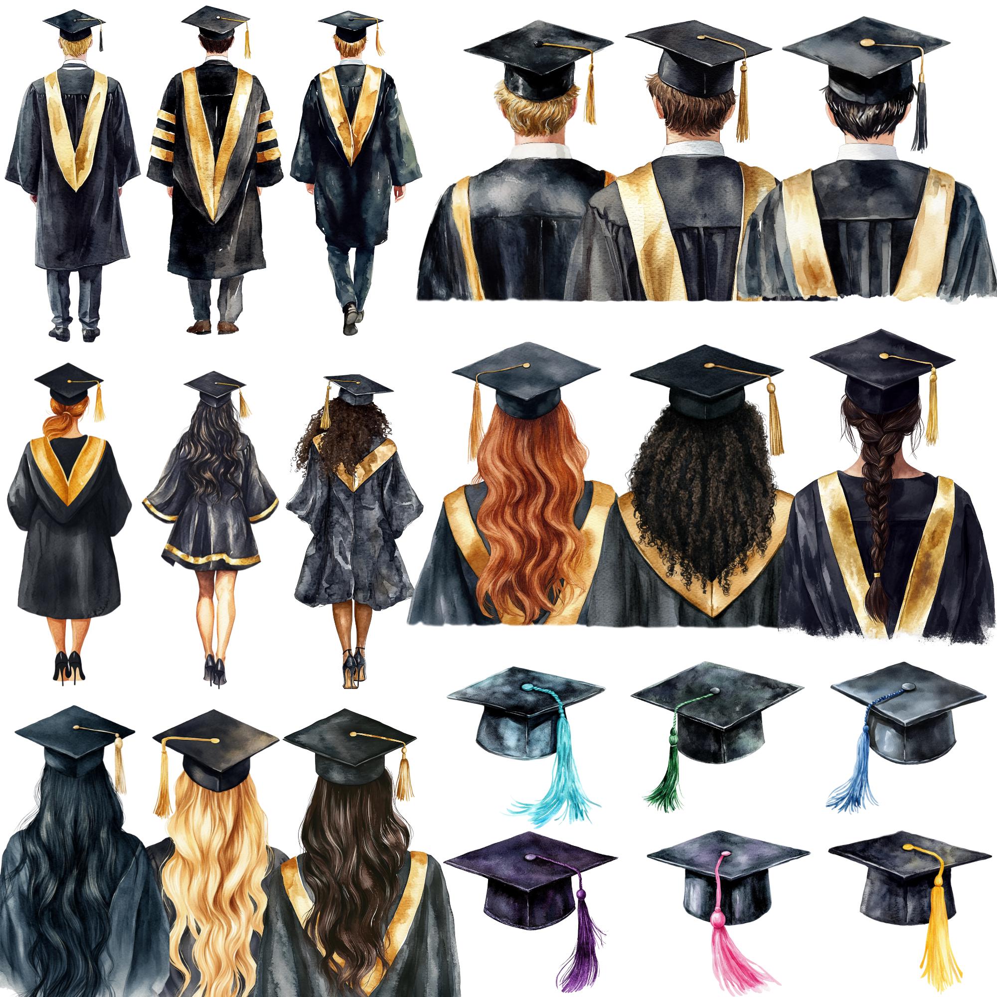 Watercolor Graduation Clipart Png Bundle, Graduation Girl Clipart ...