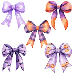 Halloween Bow Clipart Png Bundle, Watercolor Bow Clipart, Coquette Bow ...