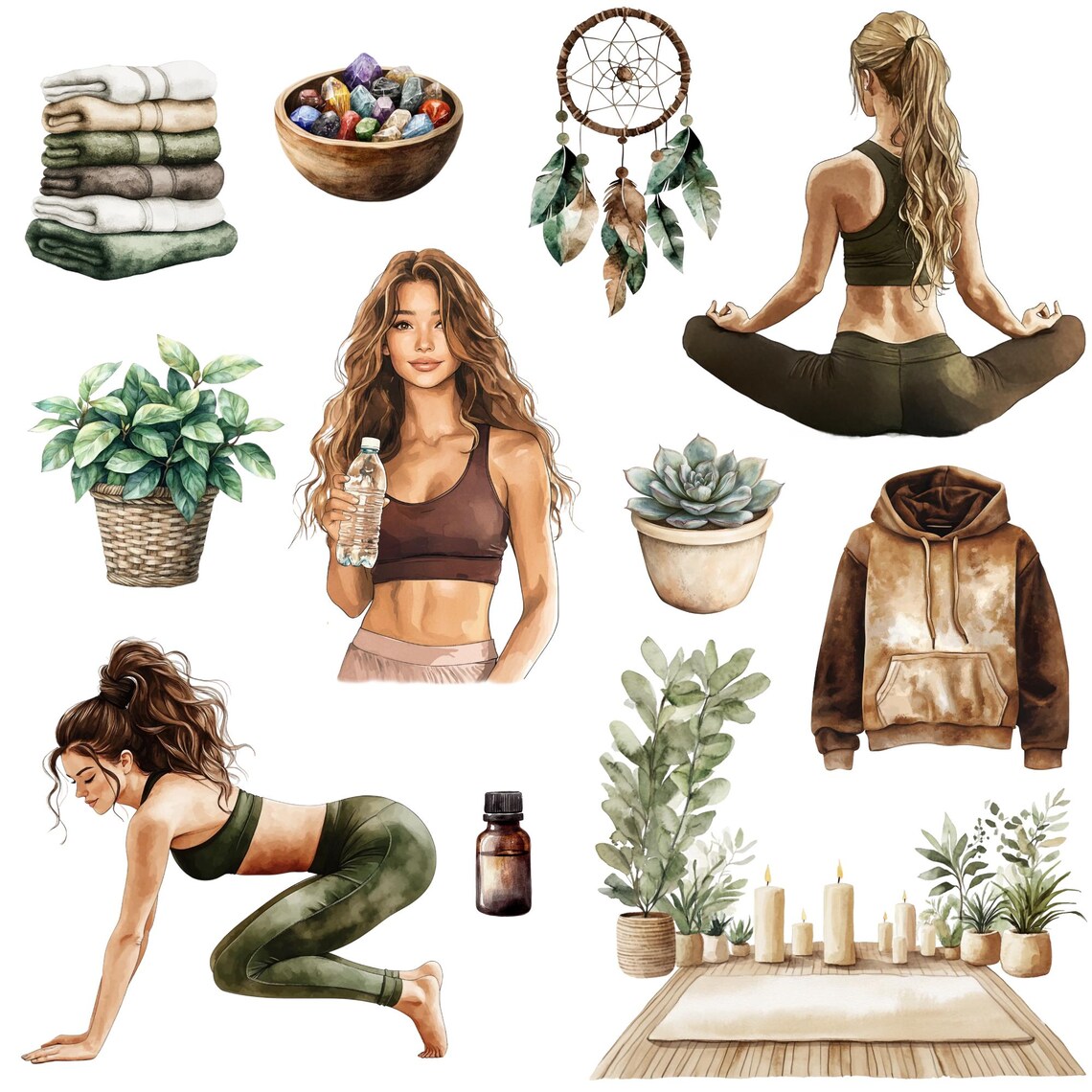 Watercolor Yoga Clipart Png Bundle, Yoga Girl Clipart, Yoga Poses ...