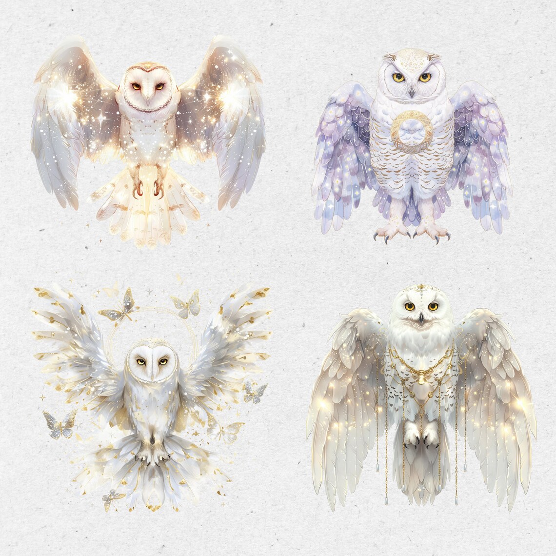 Celestial Owl Watercolor Clipart Png Bundle, Snow Owl Clipart, Ai Art ...