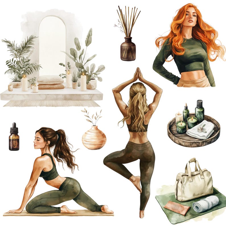 Watercolor Yoga Clipart Png Bundle, Yoga Girl Clipart, Yoga Poses ...