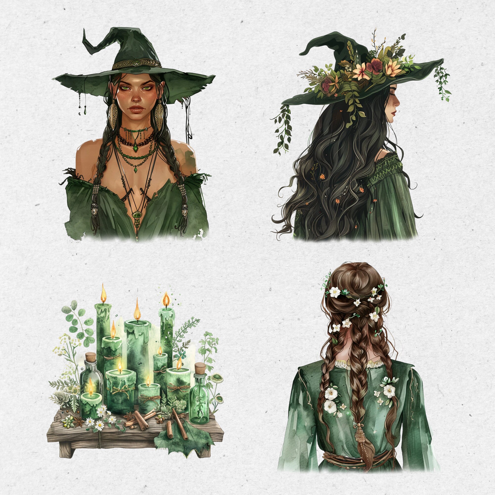 Earth Witch Watercolor Clipart Png Bundle, Witchcraft, Witchy Clipart ...