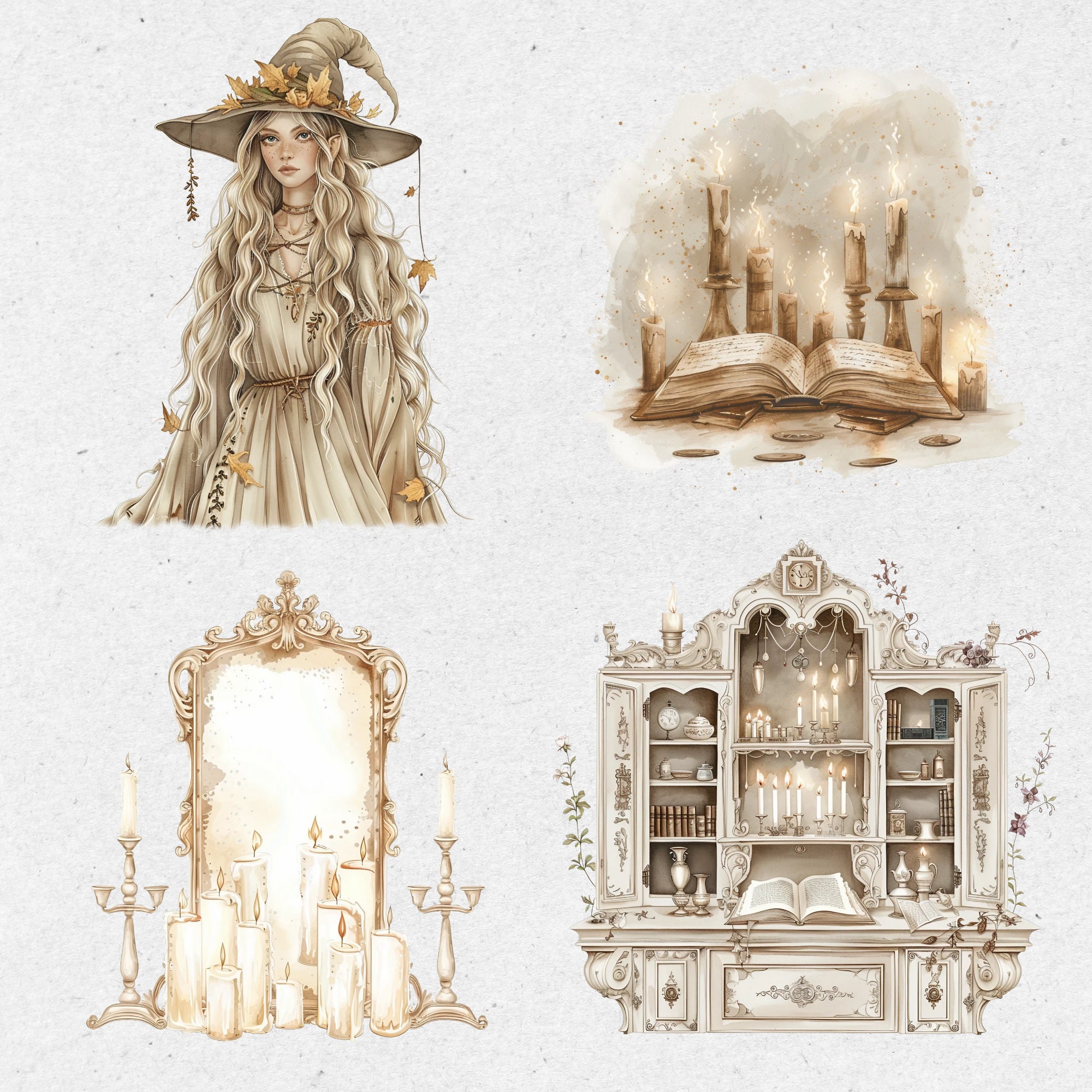 Watercolor Beige Halloween Clipart Png Bundle, Cute Neutral Halloween ...