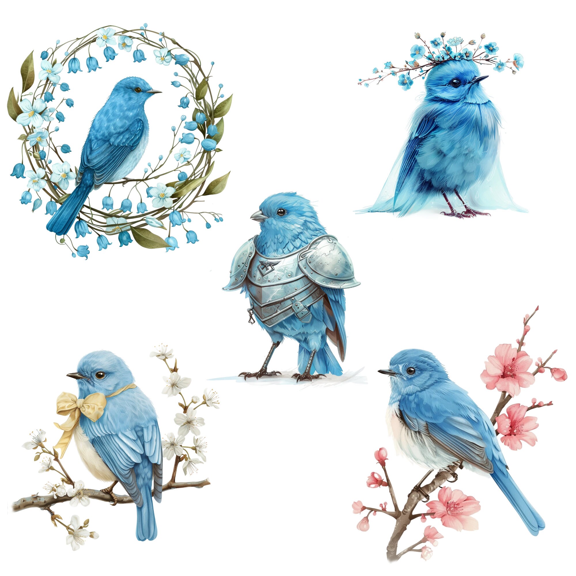 Bluebird Watercolor Clipart Png Bundle, Nursery Art, Cute Bluebird, Ai ...