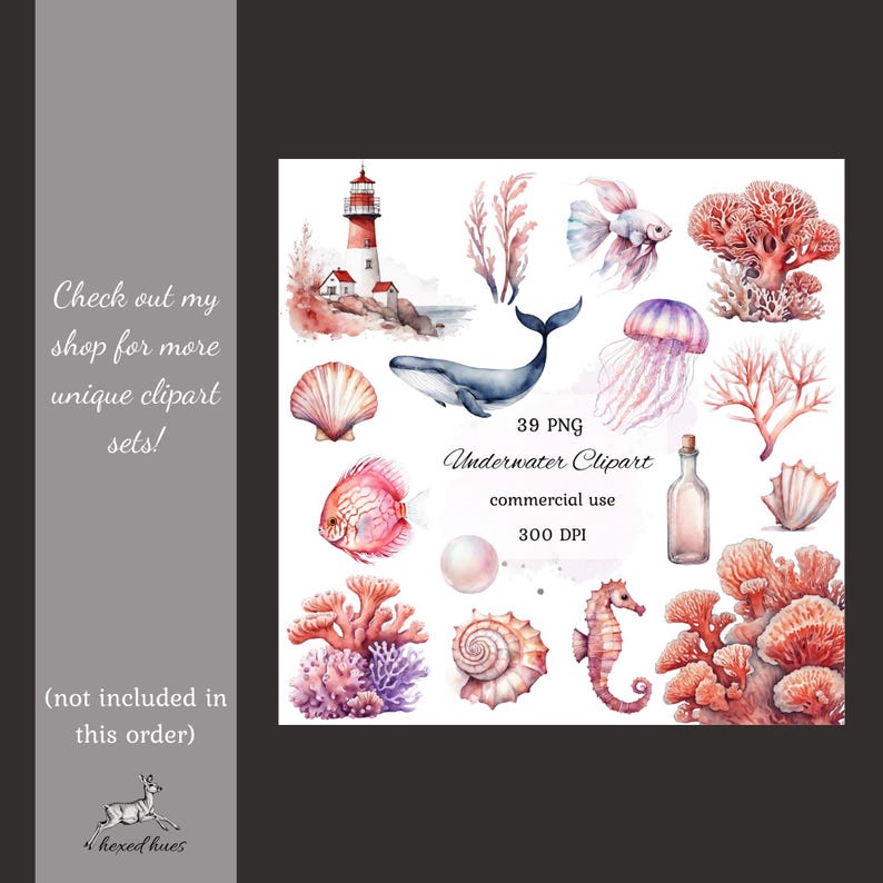 Watercolor Ocean Animals Clipart Png Bundle, Watercolor Ocean Clipart ...