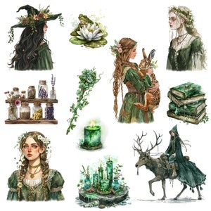 Earth Witch Watercolor Clipart Png Bundle, Witchcraft, Witchy Clipart ...
