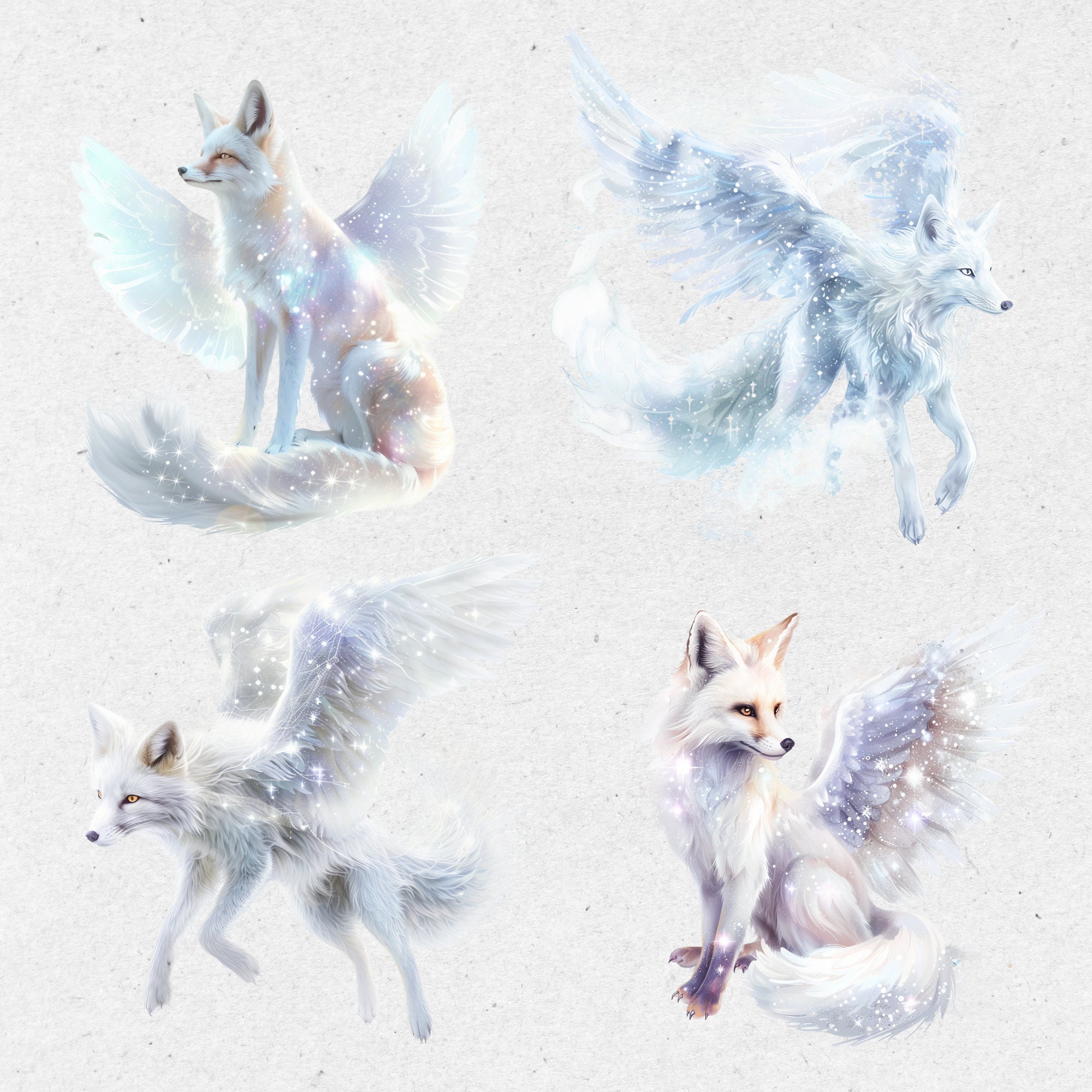 Celestial Fox Watercolor Clipart Png Bundle, Cute Animal Clipart Pack ...