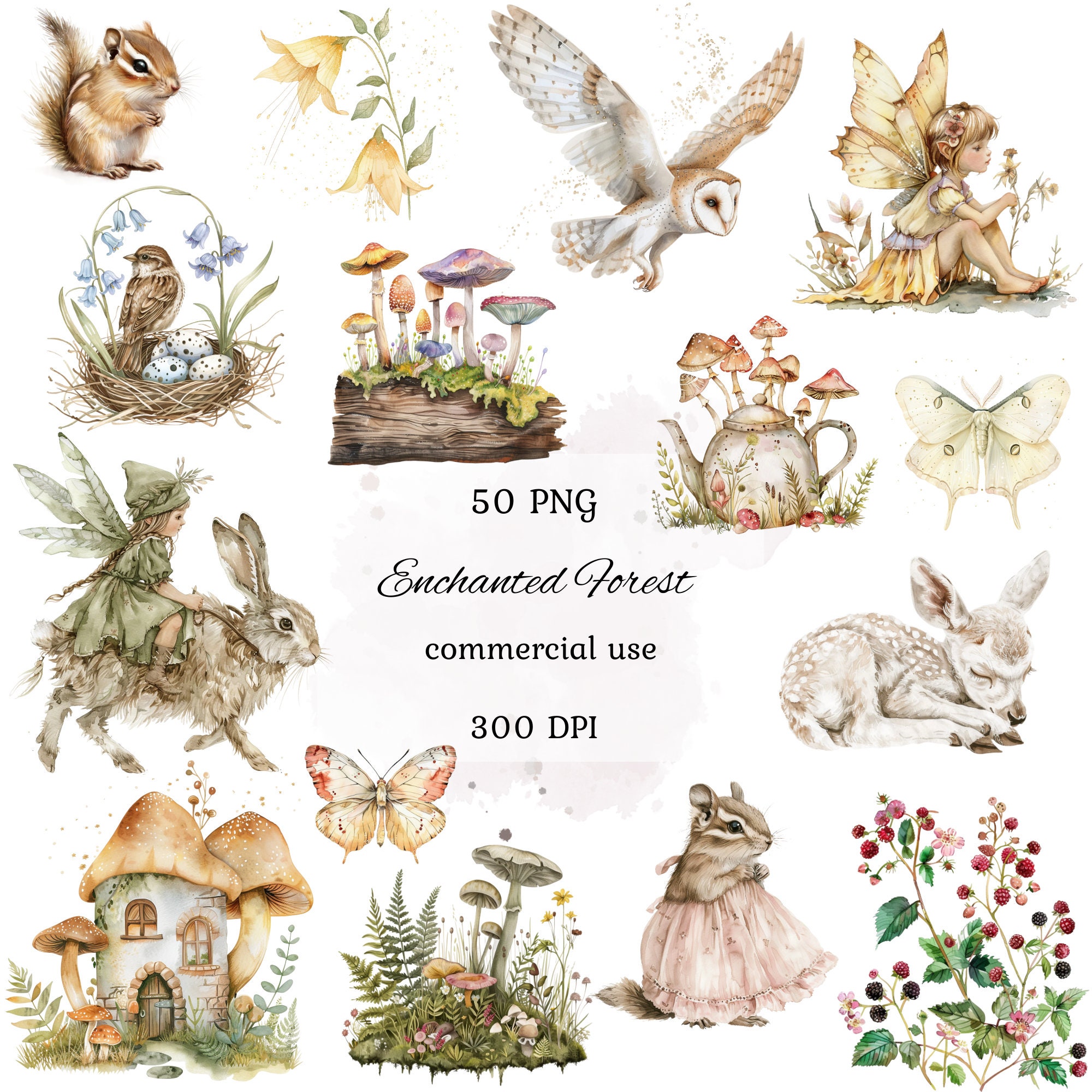 Enchanted Forest Watercolor Clipart Png Bundle, Mystical Clipart, Fairy ...
