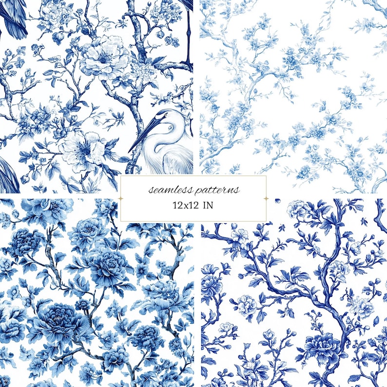 Blue Chinoiserie Seamless Pattern, Chinoiserie Floral Seamless ...