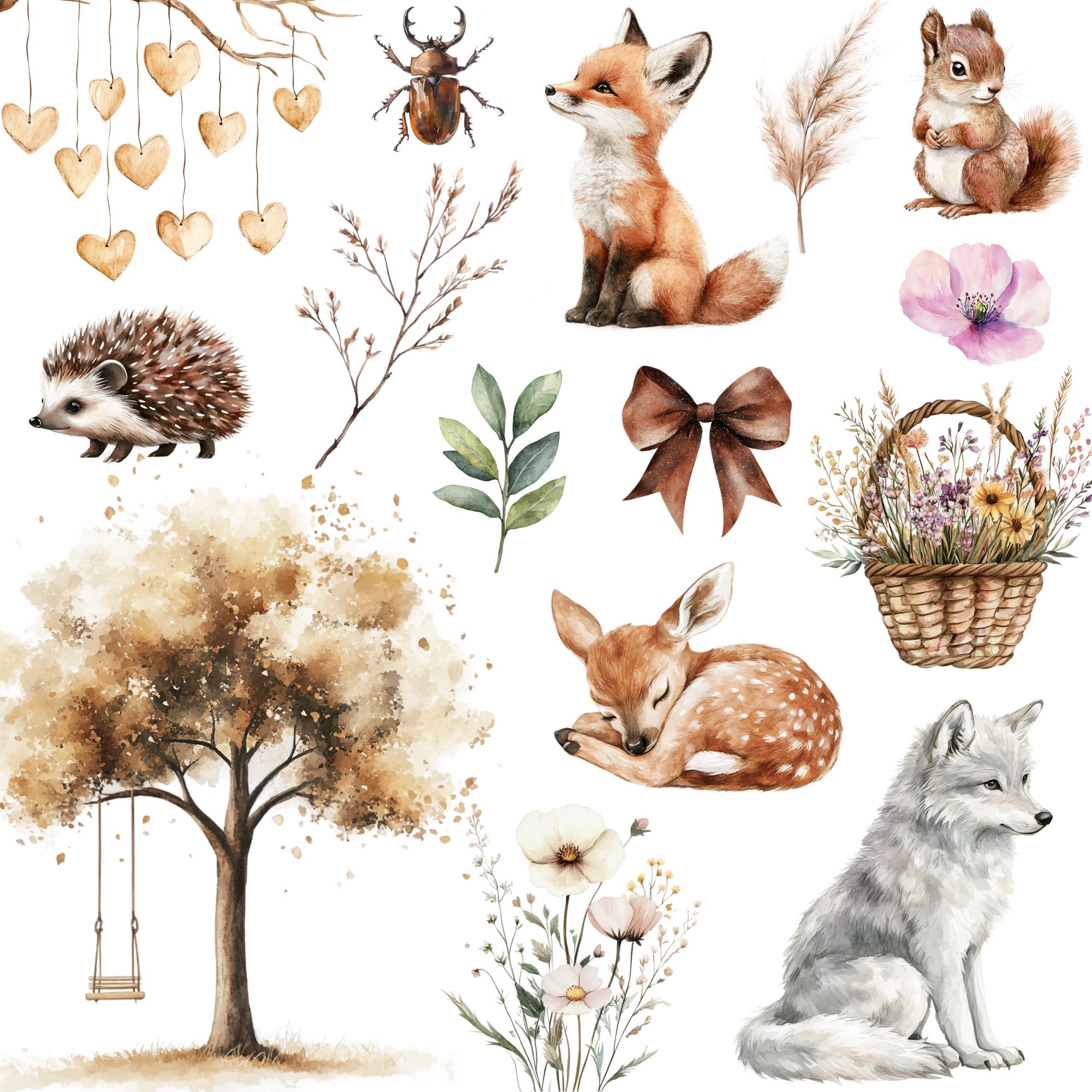 Watercolor Boho Woodland Animals Clipart, Woodland Creatures Clipart ...