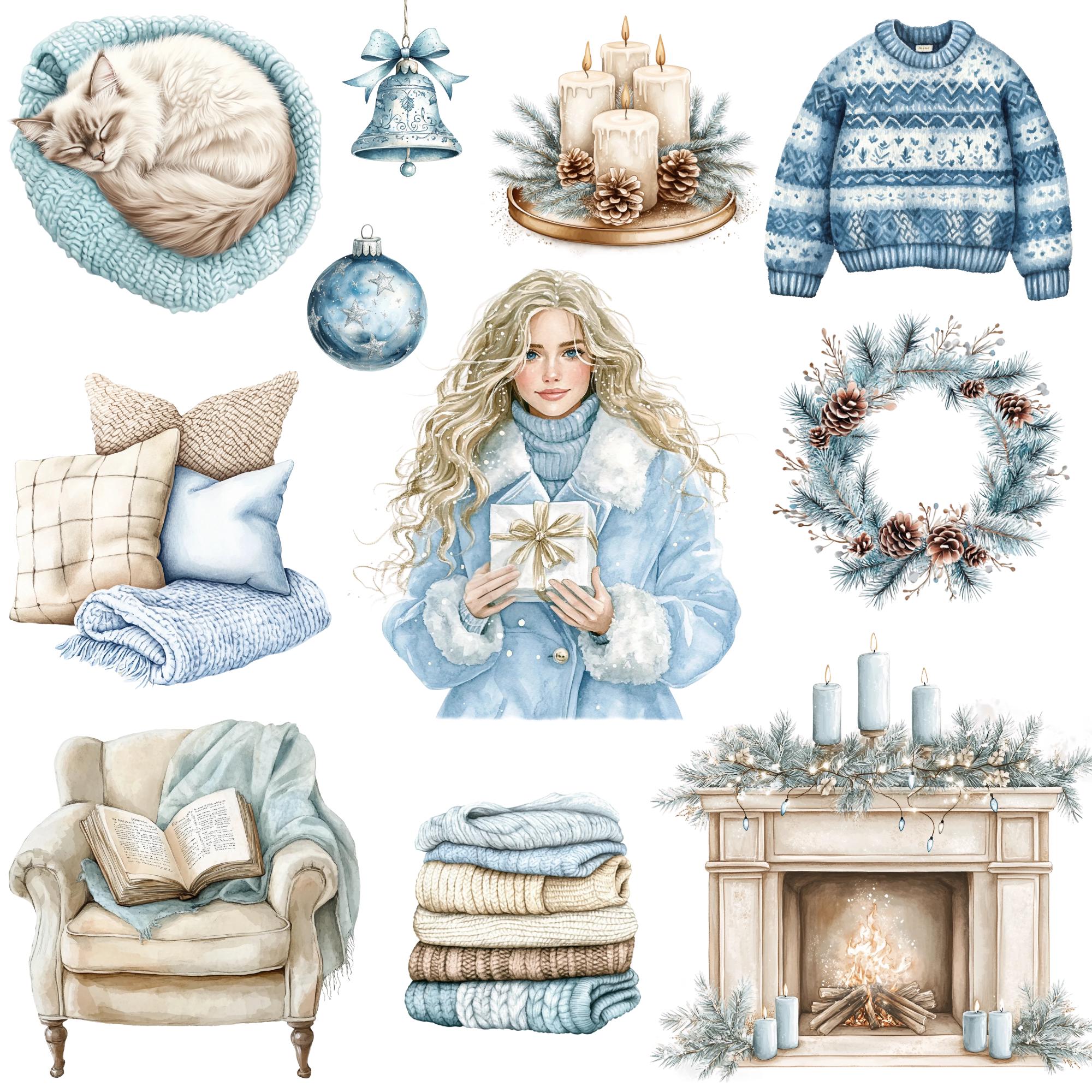 Blue Christmas Clipart Png Bundle, Watercolor Christmas, Blue Winter ...