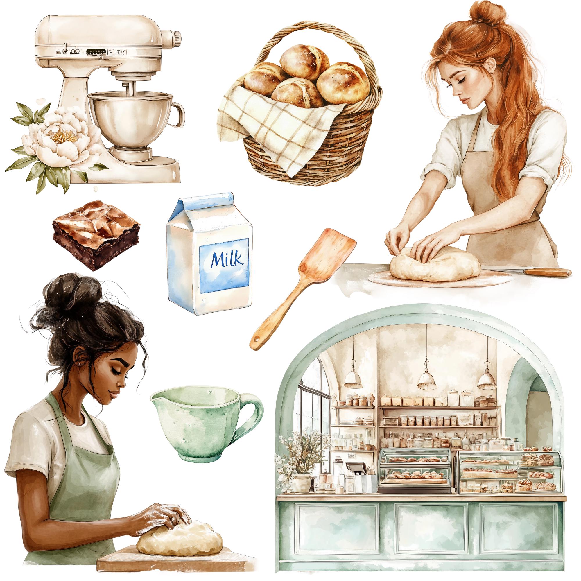 Watercolor Bakery Clipart Png Bundle, Baking Clipart, Dessert Clipart ...