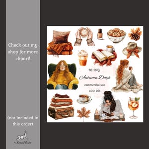 Cozy Autumn Reading Clipart Png Bundle, Watercolor Neutral Illustration ...