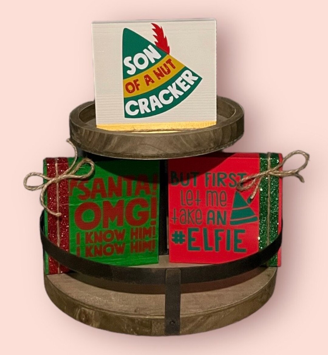 Elf Christmas Tray Tabletop Decor Set - Elf Decor Tiered Tray Shelf ...