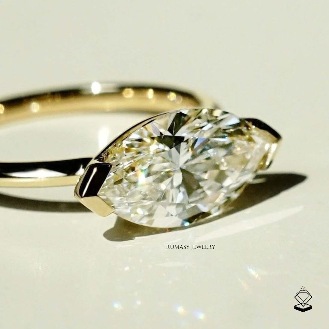 1.91 Ct Marquise East West Setting Diamond Engagement Ring/marquise Lab ...