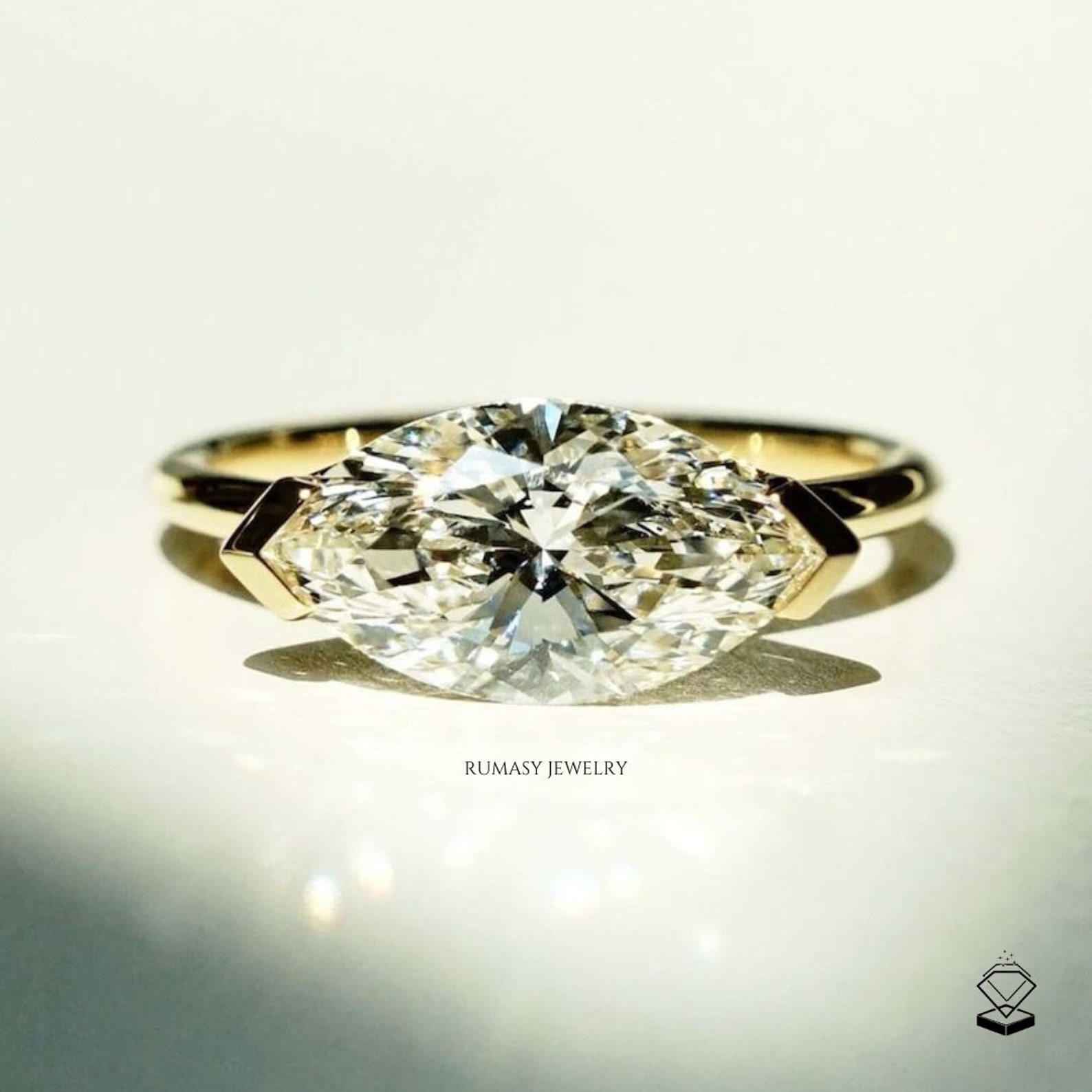 1.91 Ct Marquise East West Setting Diamond Engagement Ring/marquise Lab ...