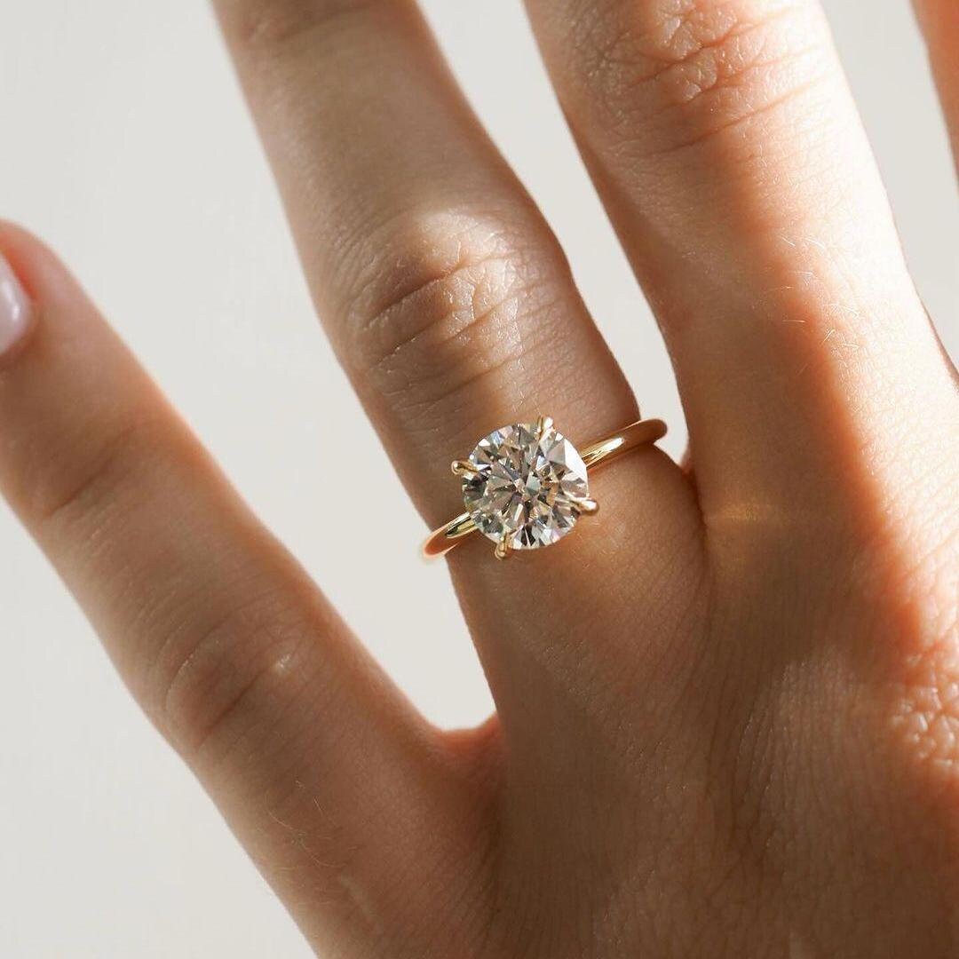 Round CVD Diamond Engagement Ring: 14K Gold Hidden Halo Solitaire - Etsy