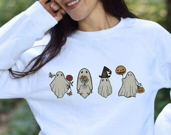 Halloween Sweatshirt Halloween Sweater Floral Ghost Sweatshirt Fall ...