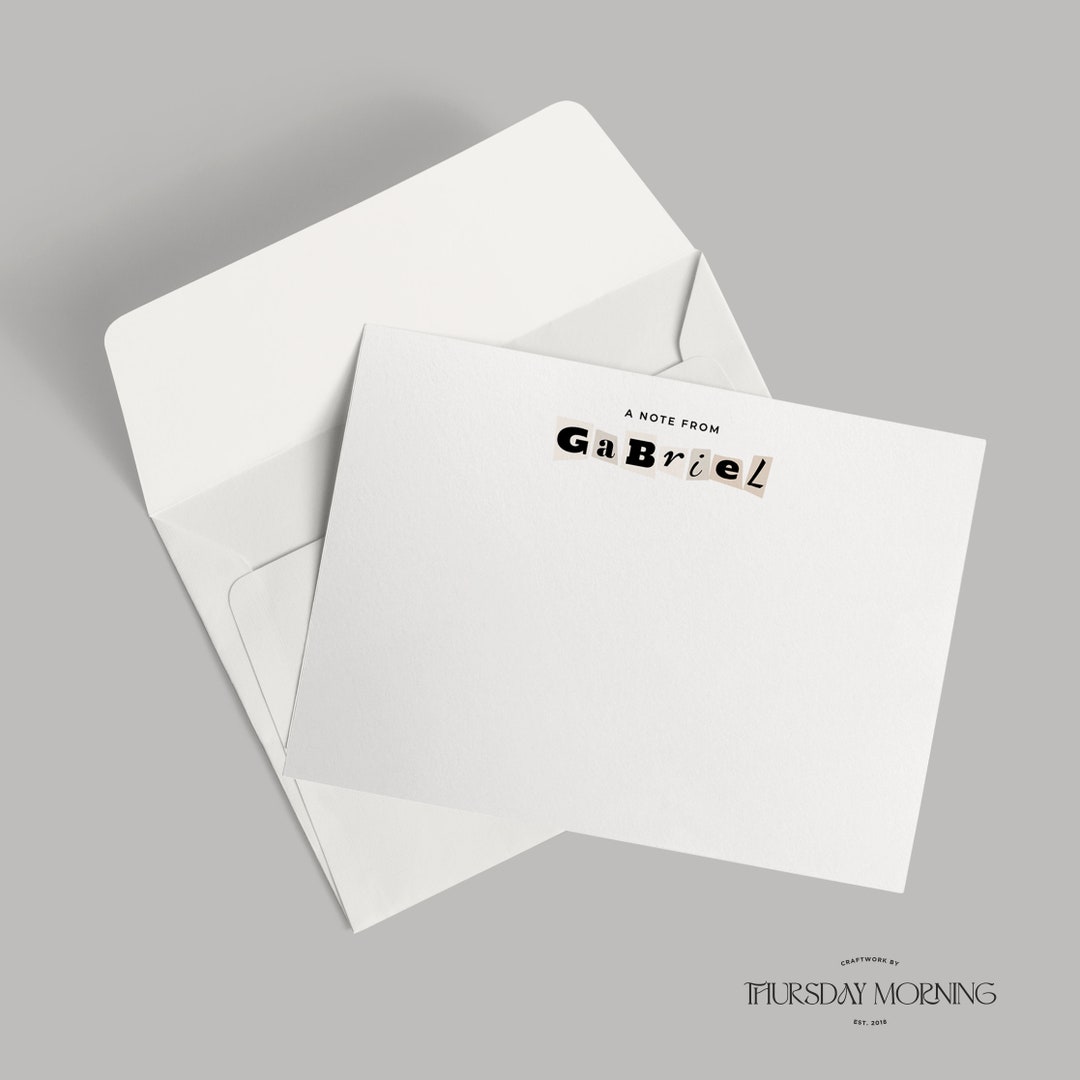 Personalized Notecard With Envelope Set of 12 Cutout Newspaper 3.5x5 or ...